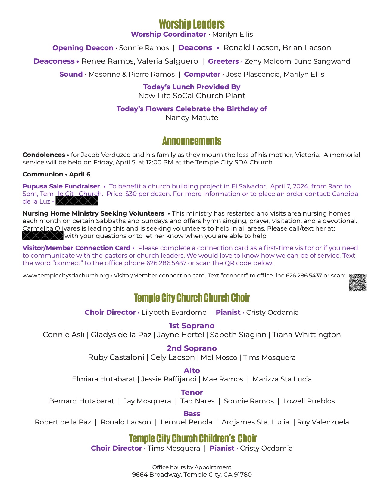 Bulletin/Worship Guide | Media | Temple City Seventh-day Adventist Church